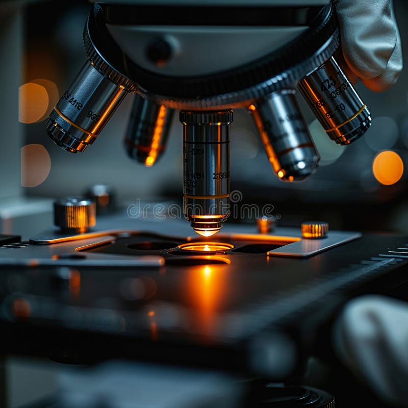 Close-up of a Hand Adjusting a Microscope Showcasing Science Stock ...