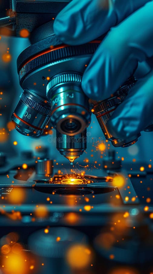 Close-up of a Hand Adjusting a Microscope Showcasing Science Stock ...