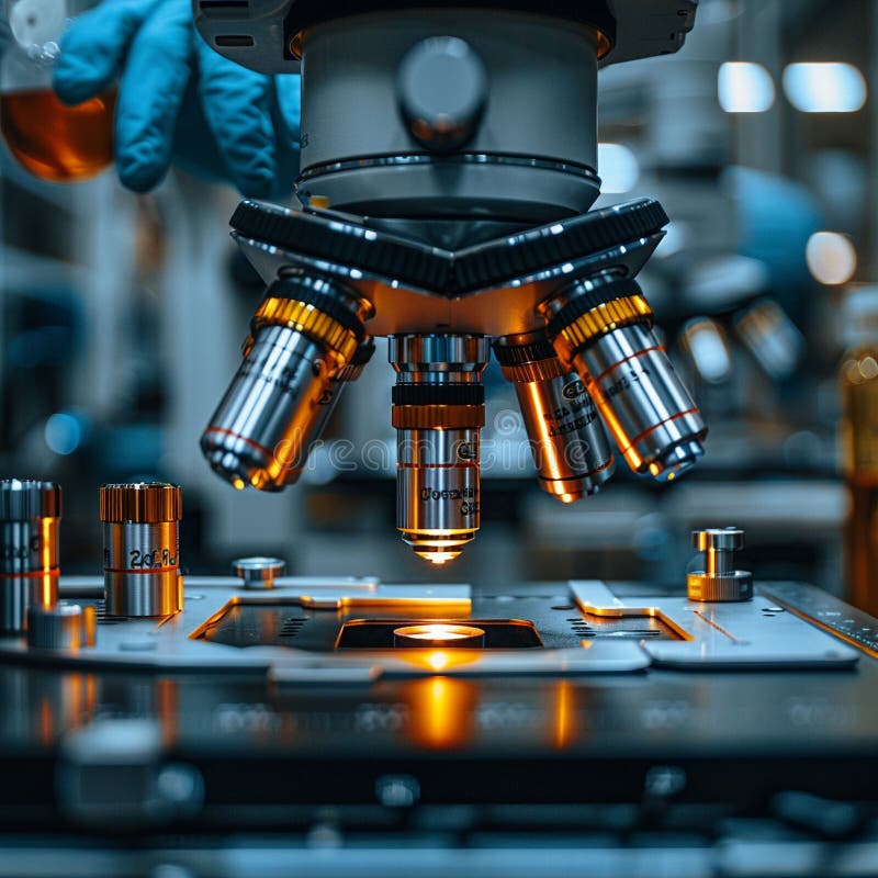 Close-up of a Hand Adjusting a Microscope Showcasing Science Stock ...