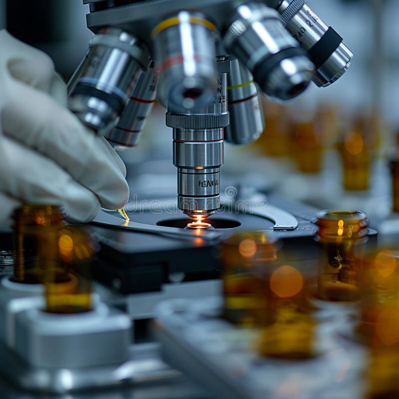 Close-up of a Hand Adjusting a Microscope Showcasing Science Stock ...