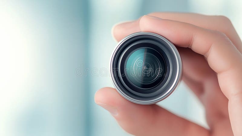 Close Up of a Hand Adjusting a Security Camera Lens Against a Neutral ...