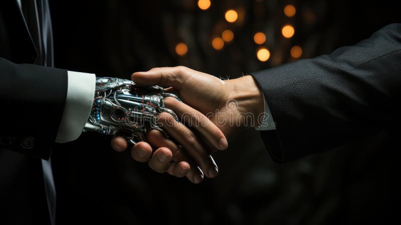 Close Up Hand of AI Modern Robot Shake Hand with Human, Successful ...