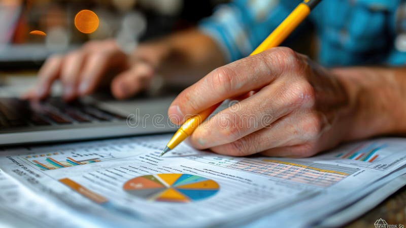 Close-up of Hand Analyzing Charts Stock Illustration - Illustration of ...