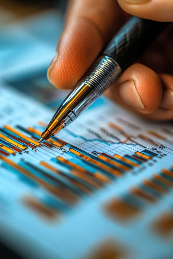 Close Up Hand Analyzing Data Using Pen Colorful Chart Stock Photos ...