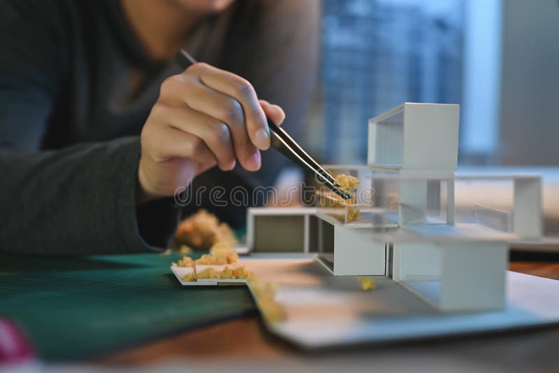 Close-up Hand of Architect Students Diligently Make House Model ...