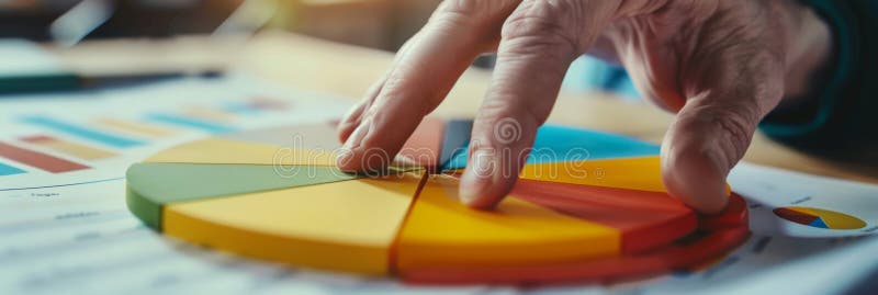Close Up of a Hand Assembling a Pie Chart on a Desk Stock Image - Image ...