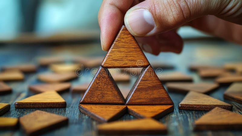 Close-up of a Hand Assembling Wooden Triangular Puzzle Pieces Stock ...