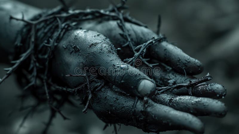 A Close Up of a Hand with Black Thorns Wrapped Around it, AI Stock ...
