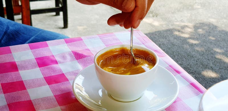 Close Up Hand Brew or Make Black Coffee in White Cup of Coffee on ...