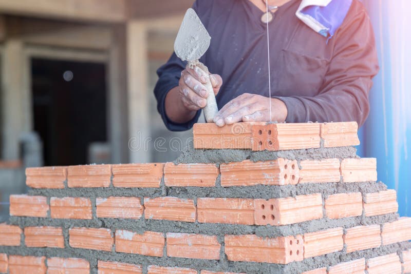 Close Up Hand of Bricklayer Worker Installing Bricks Stock Image ...