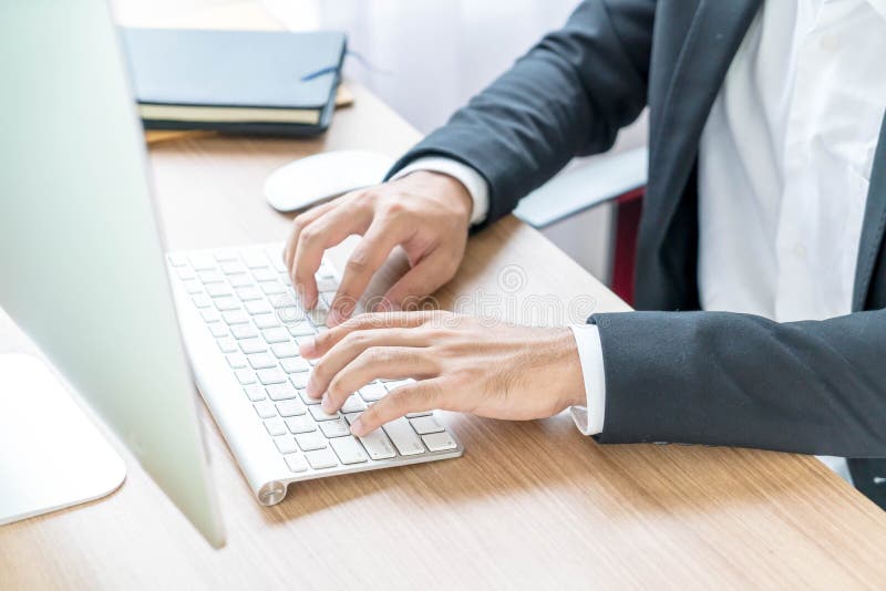 Close-up Hand of Businessman Using Computer Stock Photo - Image of ...
