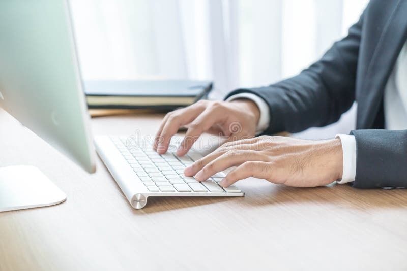 Close-up Hand of Businessman Using Computer Stock Photo - Image of male ...