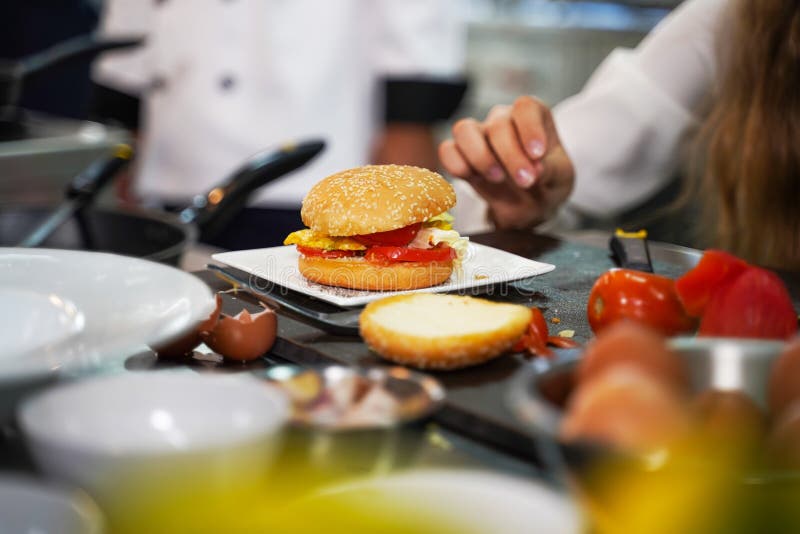 Close Up Hand Chef the Group Children Cut Vegetables in Class Kitchen ...