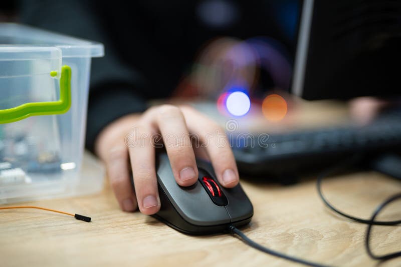 Close-up of a Hand Clicking Buttons on a Computer Mouse Stock Image ...