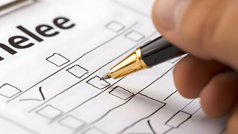 Close-up of Hand Completing Multiple Choice Survey with Pen. Clear View ...