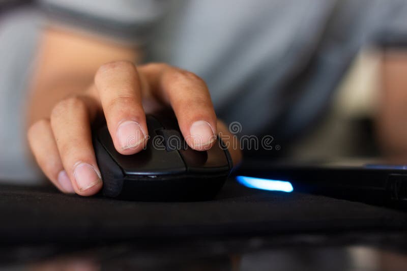 Close-up Hand on Computer Mouse while Working Stock Image - Image of ...