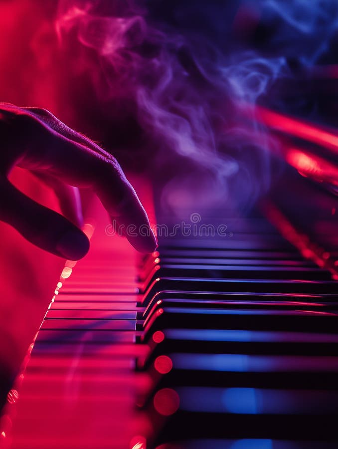 Close-up of a Hand Creating Music on Piano Keys with Vibrant Lighting ...