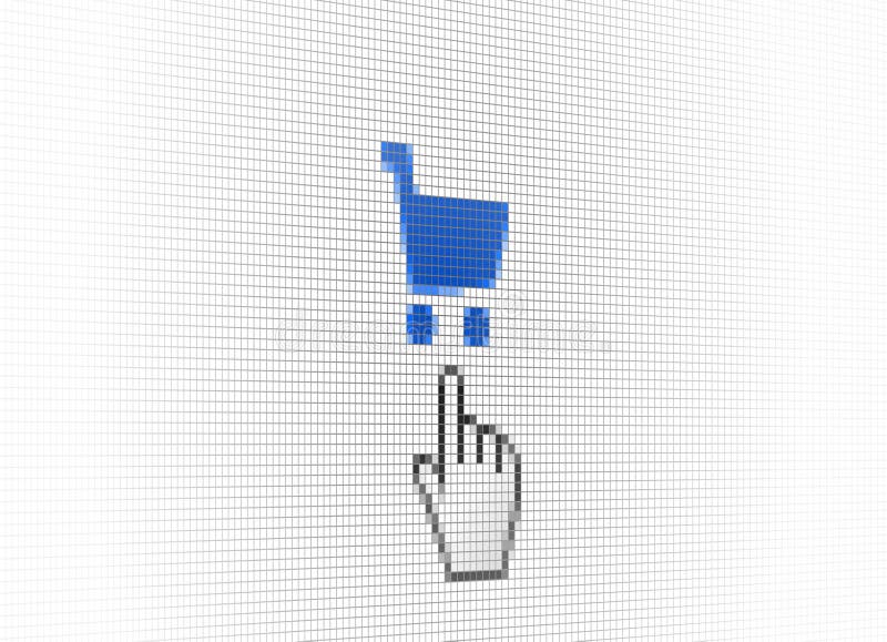 Close Up Hand Cursor Pointing Blue Shopping Cart Stock Vector ...