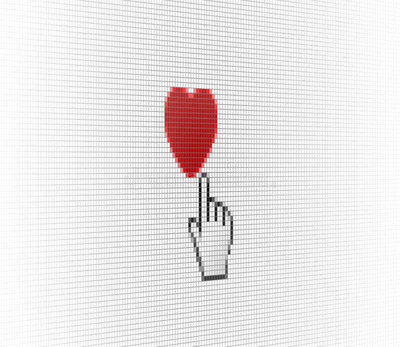 Close Up Hand Cursor Pointing Red Like Heart Pictogram Stock Vector ...