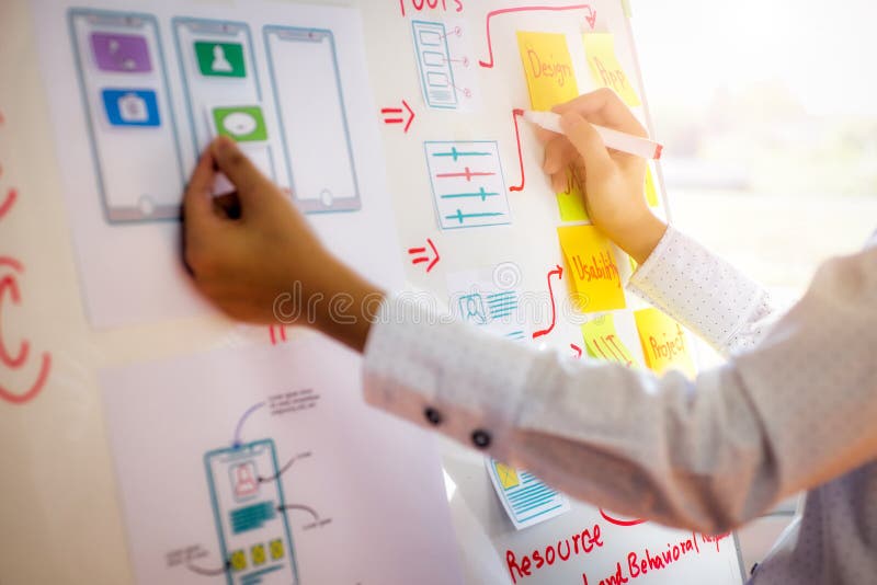 Web Designer Woman Doing Test Sketch Drawing Application for Mobile ...
