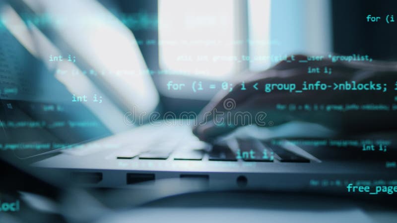 Close Up Hand of Developing Programming and Coding Technologies. Programmer Hand Typing on ...