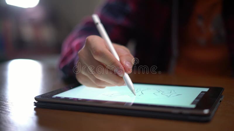 Close Up Hand with Digital Pen Draw on Tablet Stock Video - Video of ...