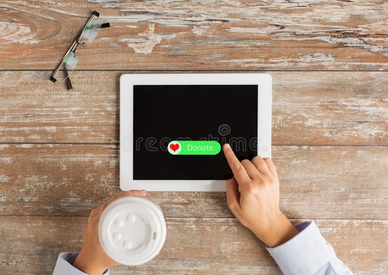 Close Up of Hand with Donate Icon on Tablet Pc Stock Photo - Image of ...