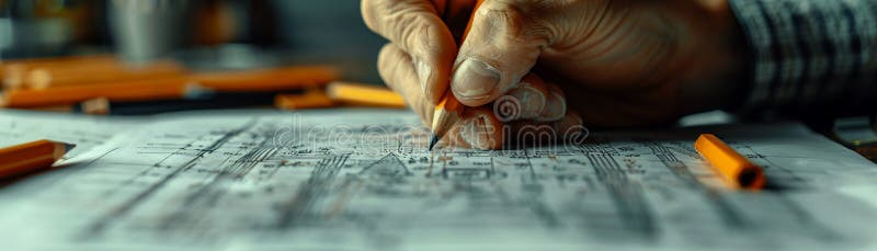 Close-up of a Hand Drawing Architectural Plans Stock Photo - Image of ...