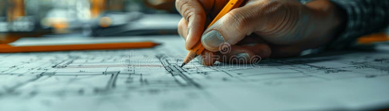 Close-up of a Hand Drawing Architectural Plans Stock Image - Image of ...