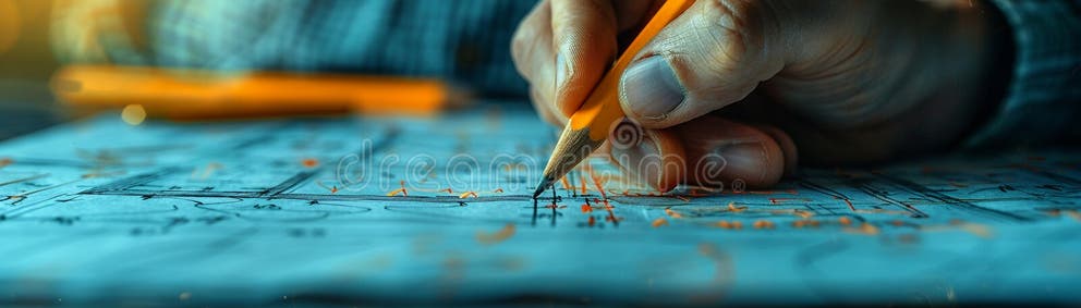 Close-up of a Hand Drawing Architectural Plans Stock Photo - Image of ...