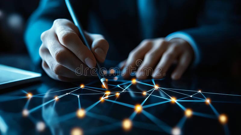 Close Up of a Hand Drawing a Digital Network on a Touchscreen ...