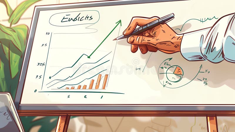 Close Up Hand Drawing Graph in White Board, Strategy Bussines ...