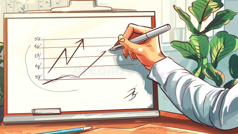Close Up Hand Drawing Graph in White Board, Strategy Bussines ...