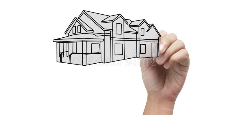 Close Up Hand Drawing House Stock Photo - Image of drawing, hand: 203553806