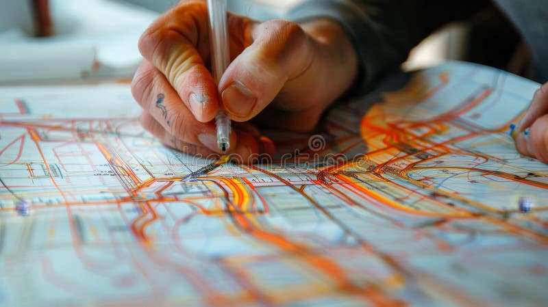 Close-up of Hand Drawing on a Map with a Pen Stock Illustration ...