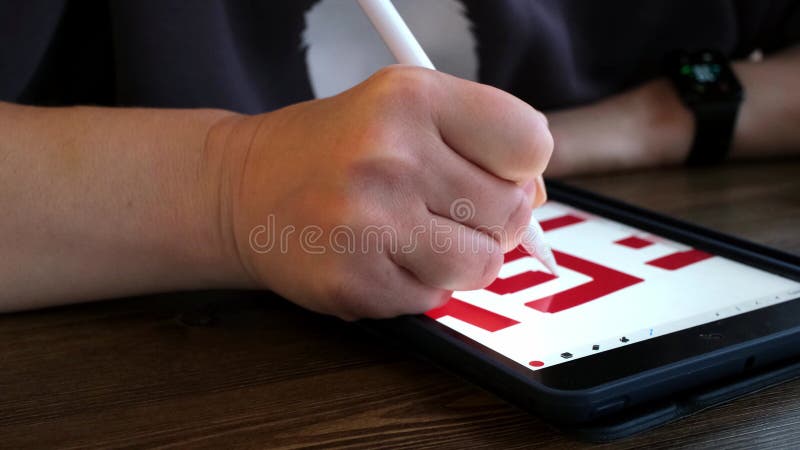 Close-up of Hand Drawing on Tablet with Stylus Stock Footage - Video of ...