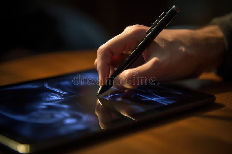 Close Up of a Hand Drawing or Writing on a Digital Tablet Stock ...