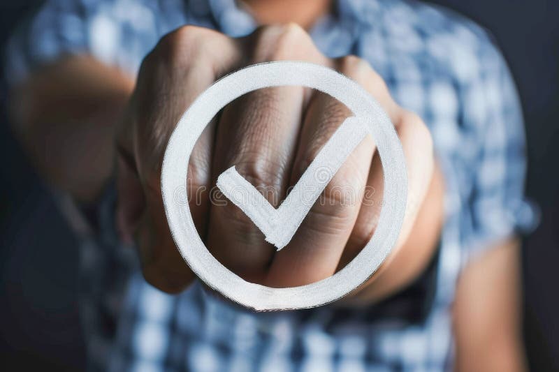Close-up of a Hand with a Drawn Check Mark, Symbolizing Approval or ...