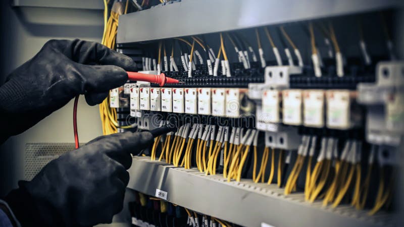 Close-up Hand of Electrical Engineer Using Measuring Equipment To ...