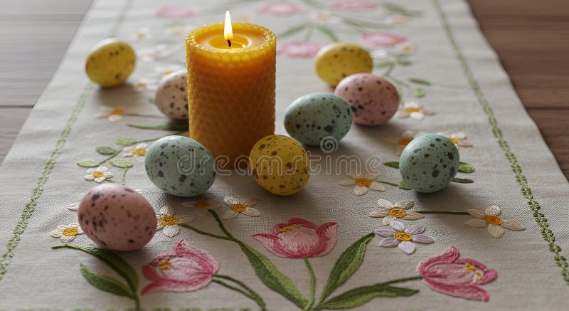 A Close-up of a Hand-embroidered Easter Table Runner with Traditional ...