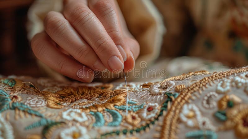 Close-up of Hand Embroidering Fabric Stock Image - Image of patience ...