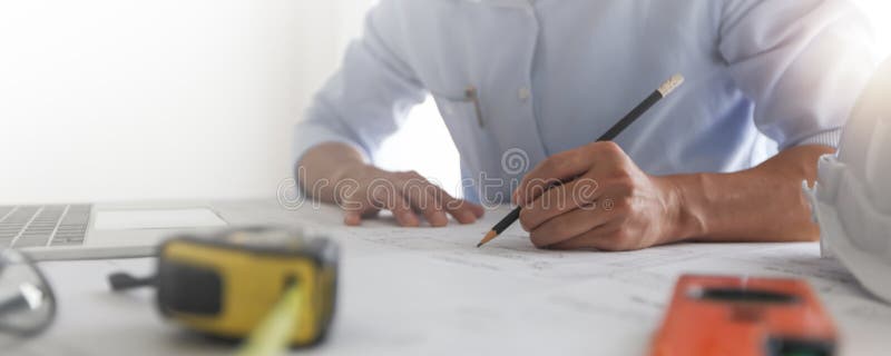 Engineer Draw Design Creative Building Blueprint Stock Image - Image of ...