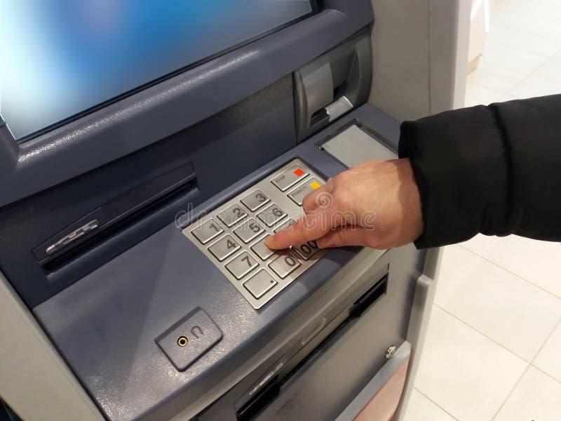 Close-up of Hand Entering PIN/pass Code on ATM/bank Machine Keypad ...
