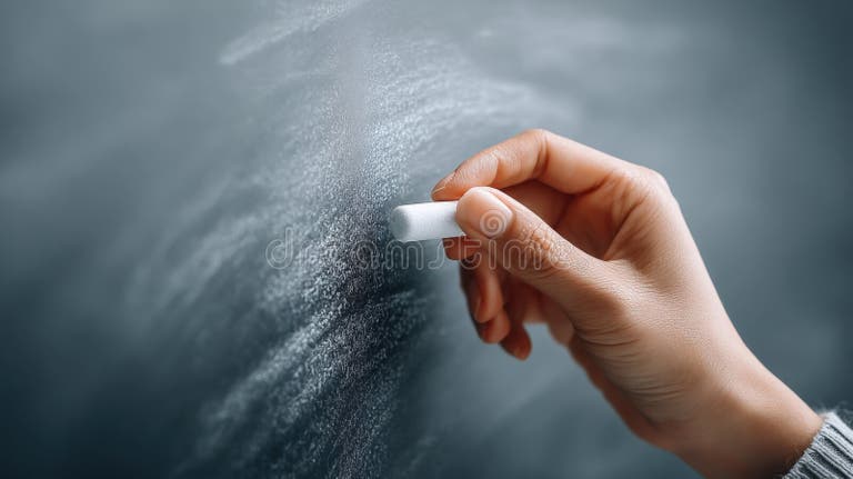 Generative AI Closeup of Hand Erasing Chalkboard with White Chalk in Classroom Setting Business ...