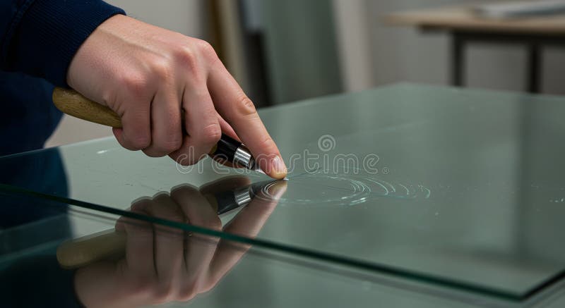 Precision Glass Cutting: a Craftsman S Hand Scores Glass with a ...