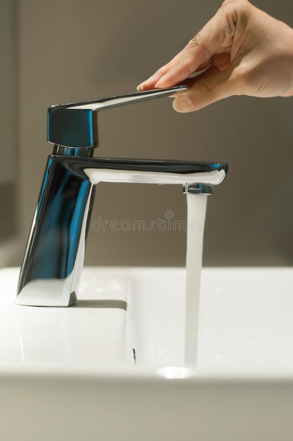 Close Up of Hand with Faucet and Water Flow. Stock Image - Image of ...