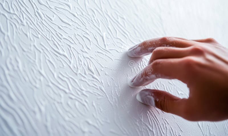 Close-Up of Hand Feeling Textured White Wall Surface Stock Illustration ...