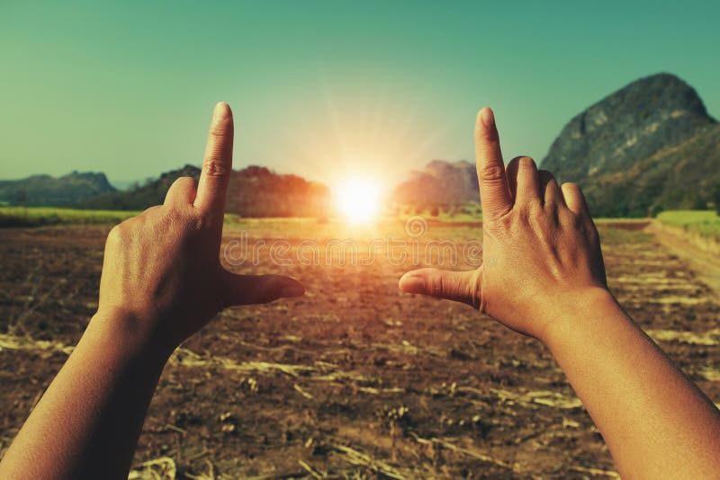 Close Up Hand Framing View Distant Stock Image - Image of field, forest ...