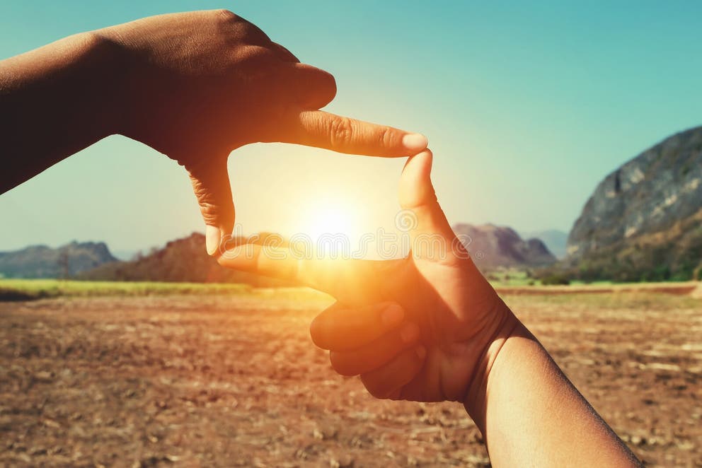 Close Up Hand Framing View Distant Stock Photo - Image of human ...