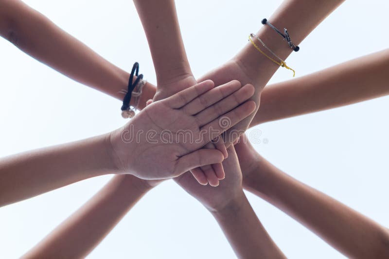 Close Up Hand Girl Power , Teamwork Stacking Hand Stock Photo - Image ...